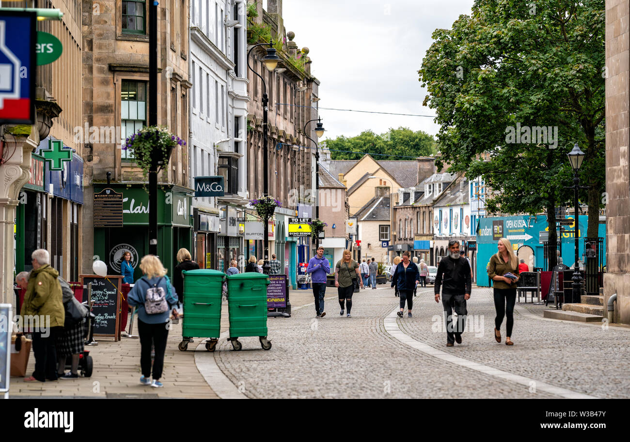 13 July 2019. High Street area, Elgin, Moray, Scotland, UK. This is a ...