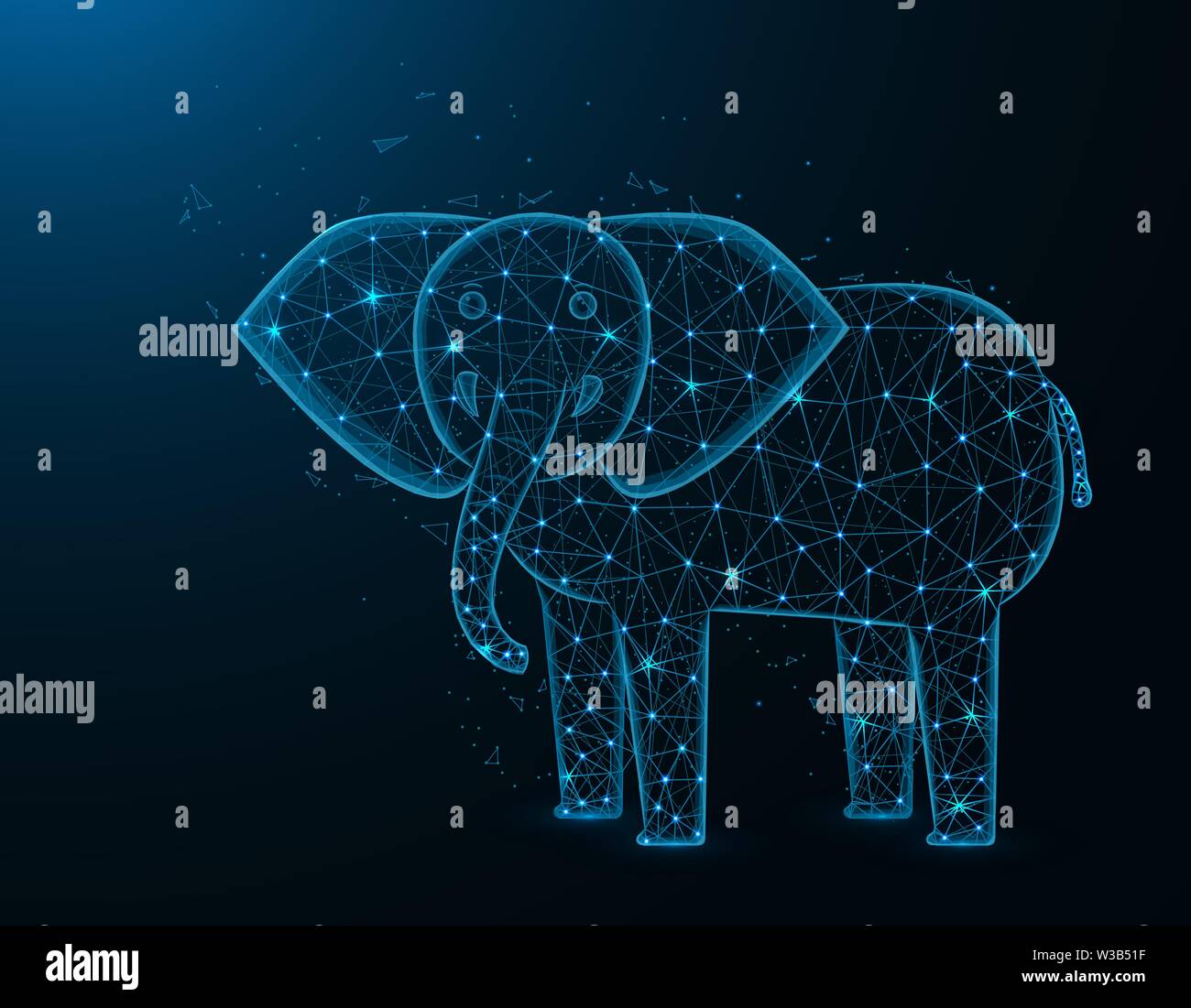 Elephant low poly model, African animal polygonal wireframe vector ...