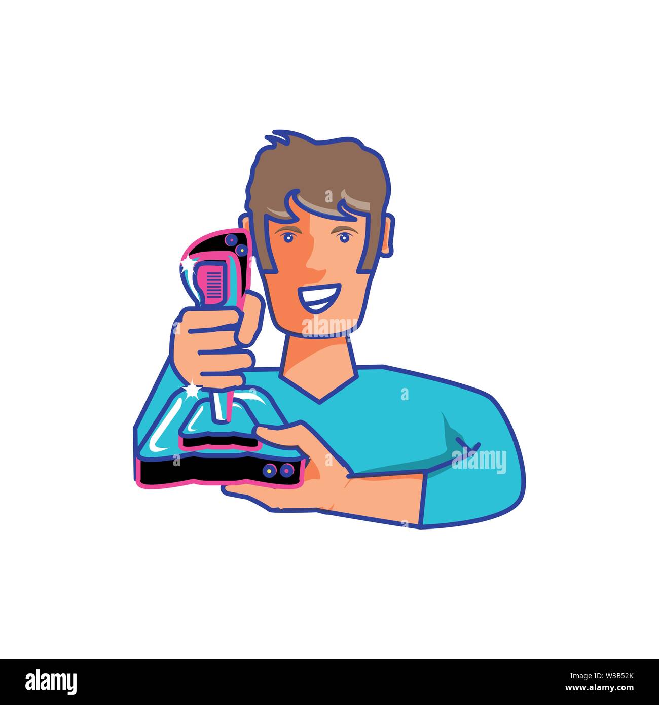 young boy using video game joystick control vector illustration design ...