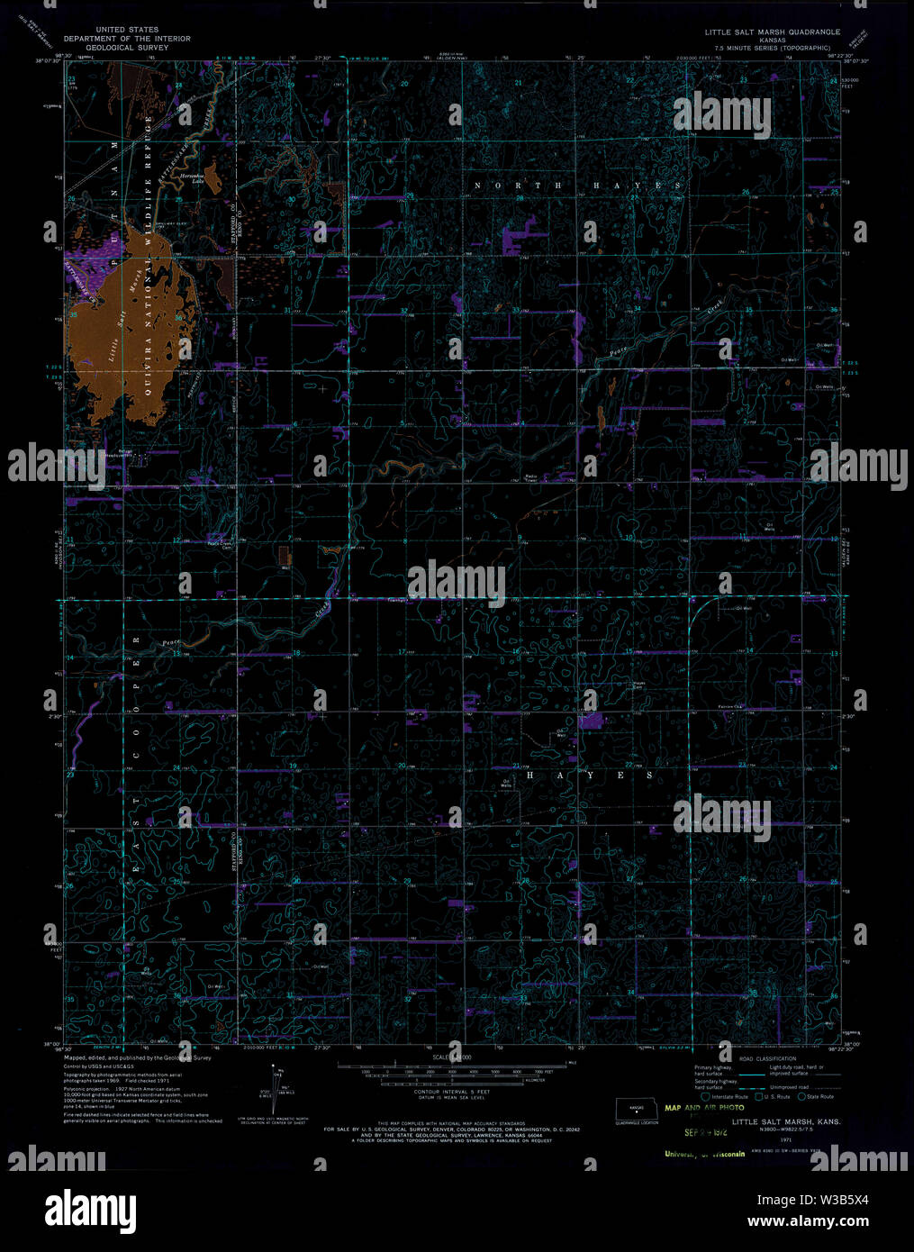 USGS TOPO Map Kansas KS Little Salt Marsh 511877 1971 24000 Inverted ...
