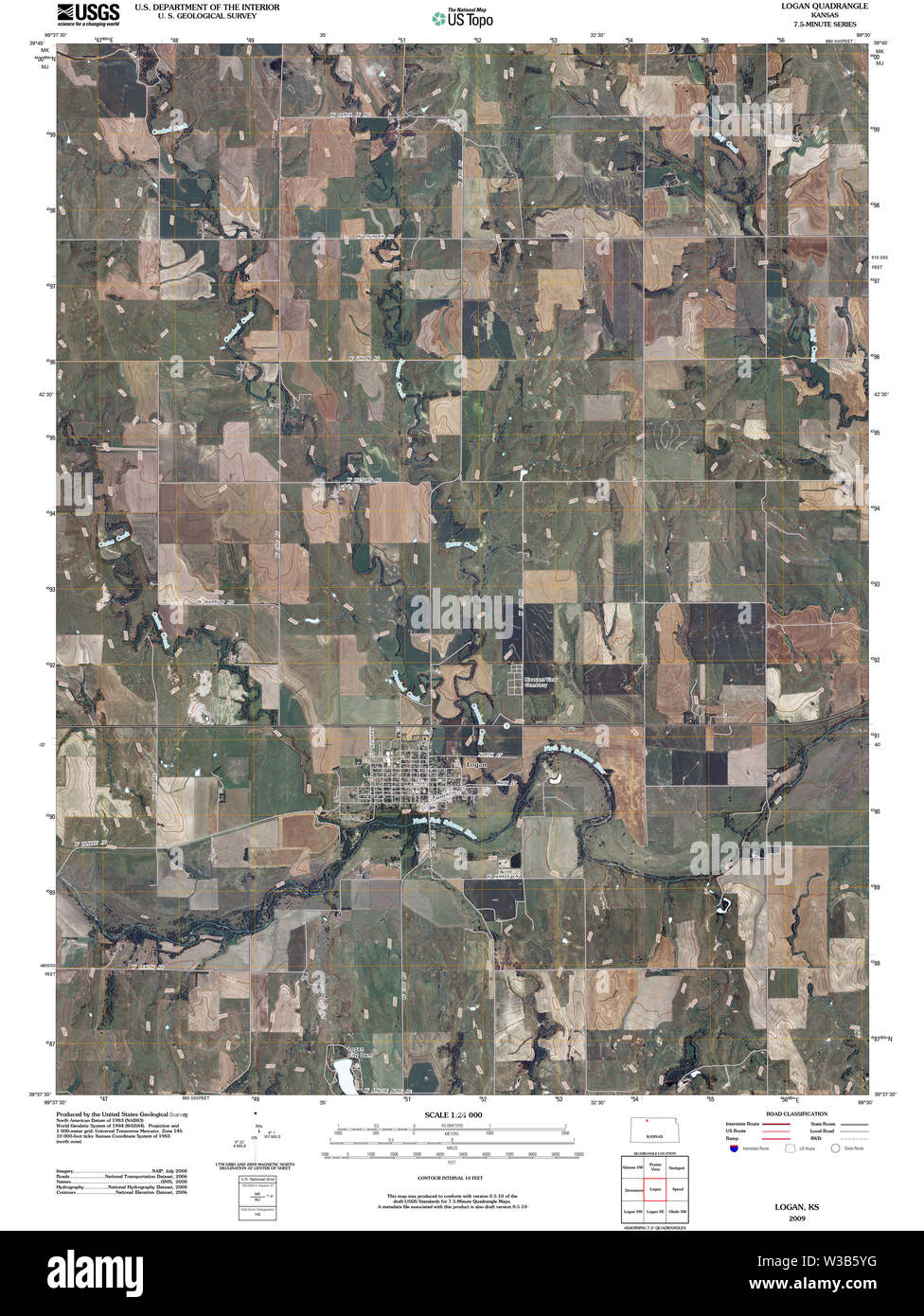 USGS TOPO Map Kansas KS Logan 20091113 TM Restoration Stock Photo - Alamy