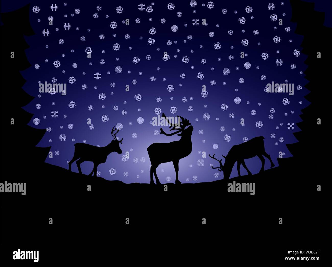 reindeer christmas card shadow silhouette snow vector Stock Vector ...