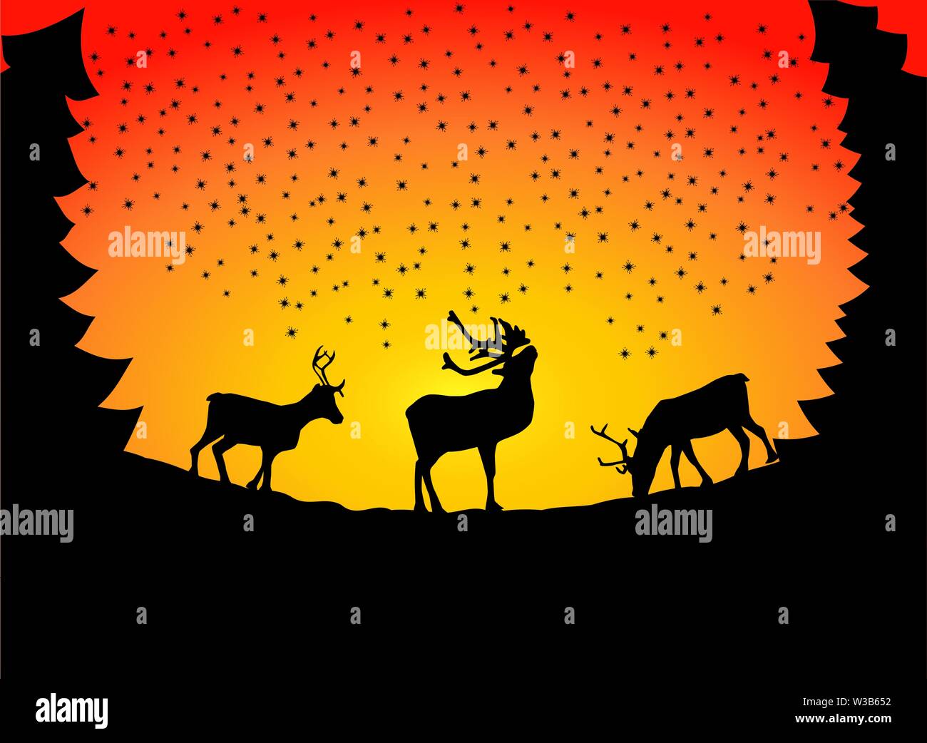 reindeer christmas card shadow silhouette snow vector Stock Vector ...
