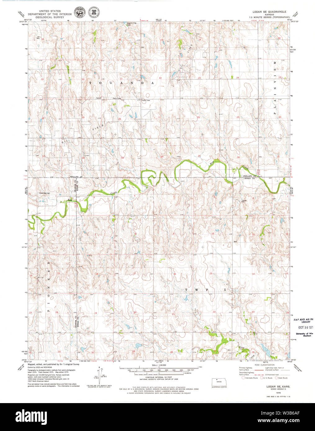 USGS TOPO Map Kansas KS Logan SE 511880 1979 24000 Restoration Stock ...