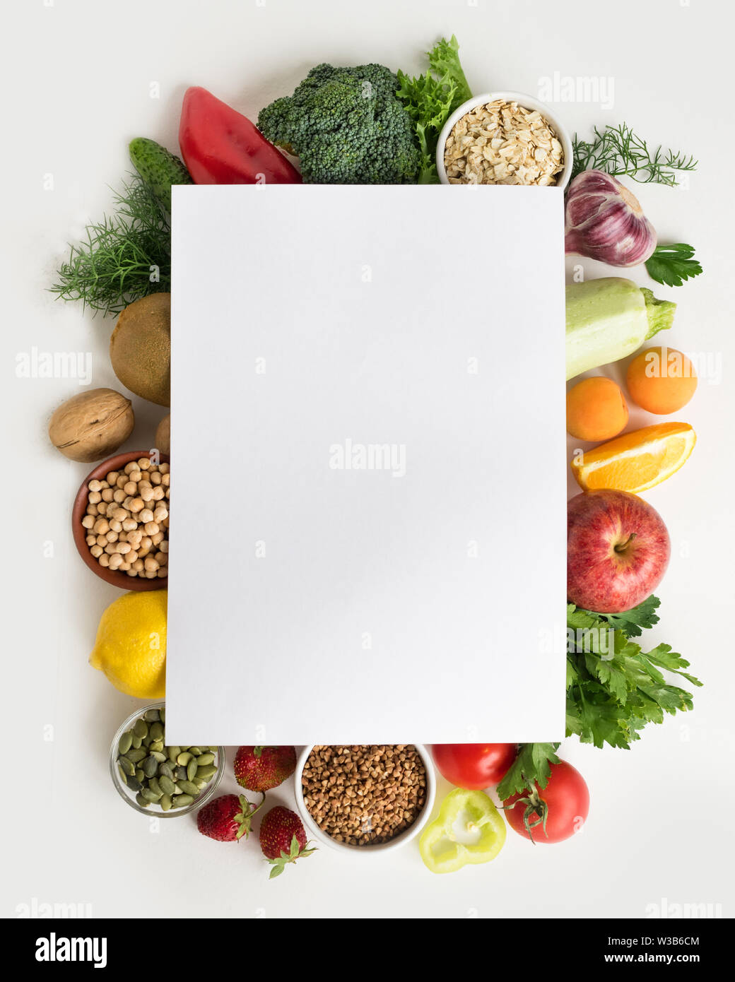 Organic Food Background - assorted vegan food isolated on white ...