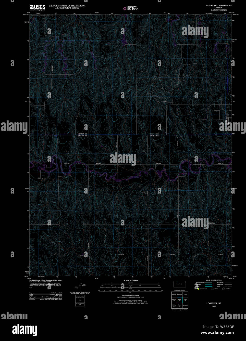 USGS TOPO Map Kansas KS Logan SW 20120904 TM Inverted Restoration Stock ...