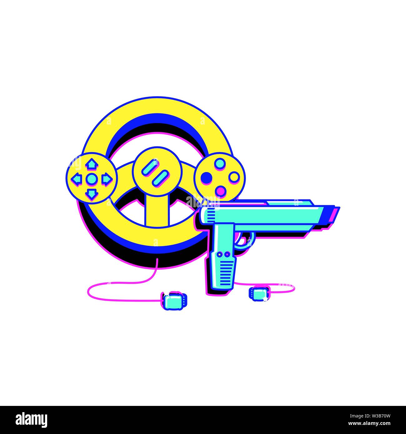 video game car wheel control with gun vector illustration design Stock ...