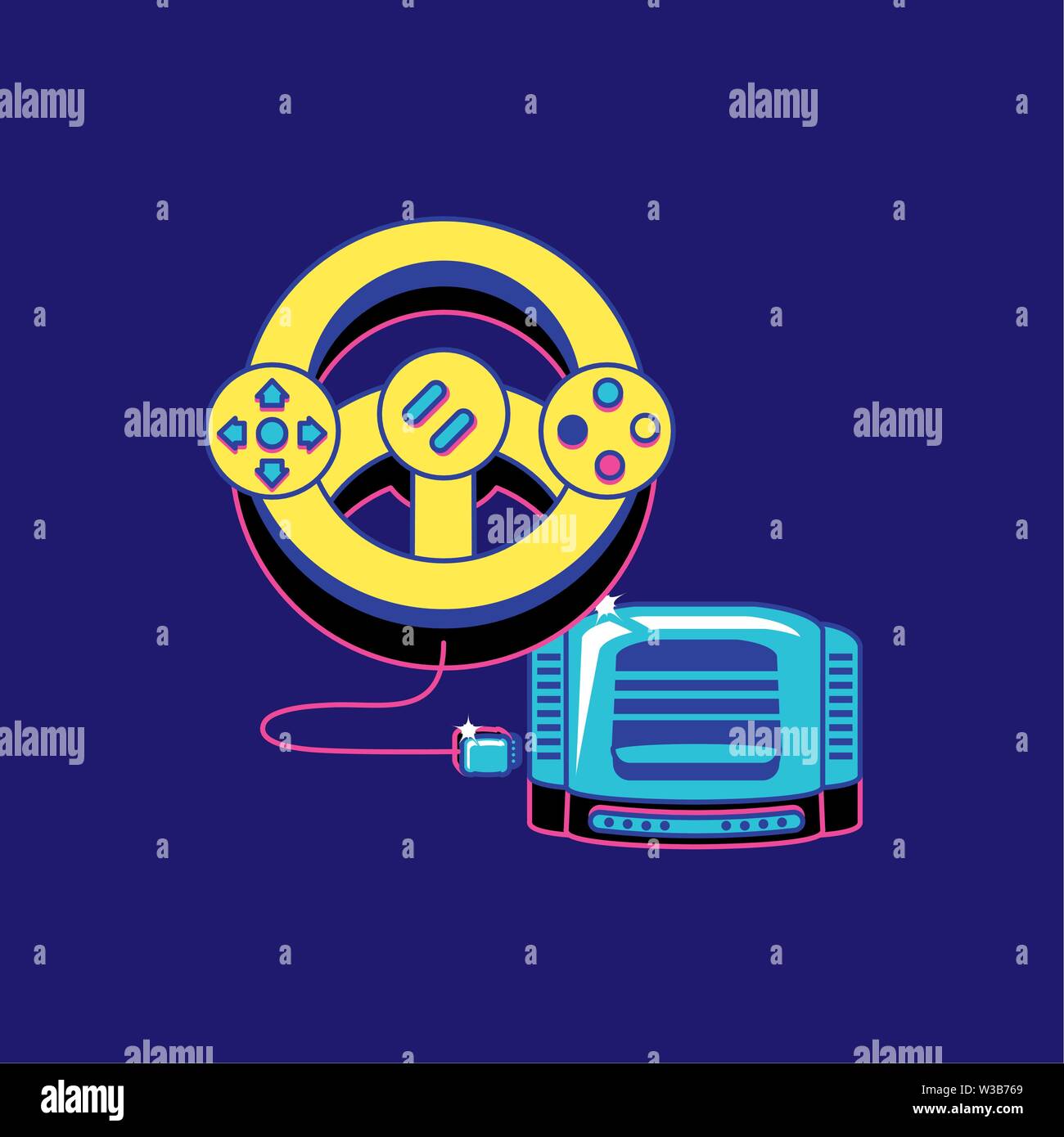 retro video game console with car wheel vector illustration design ...