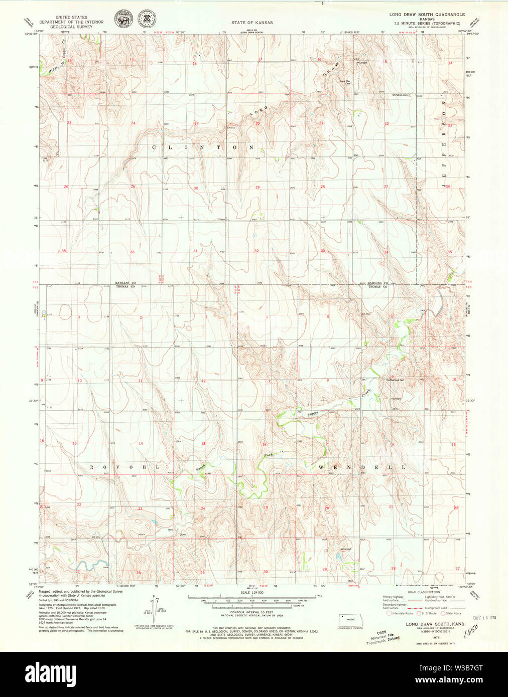 USGS TOPO Map Kansas KS Long Draw South 801873 1978 24000 Restoration ...