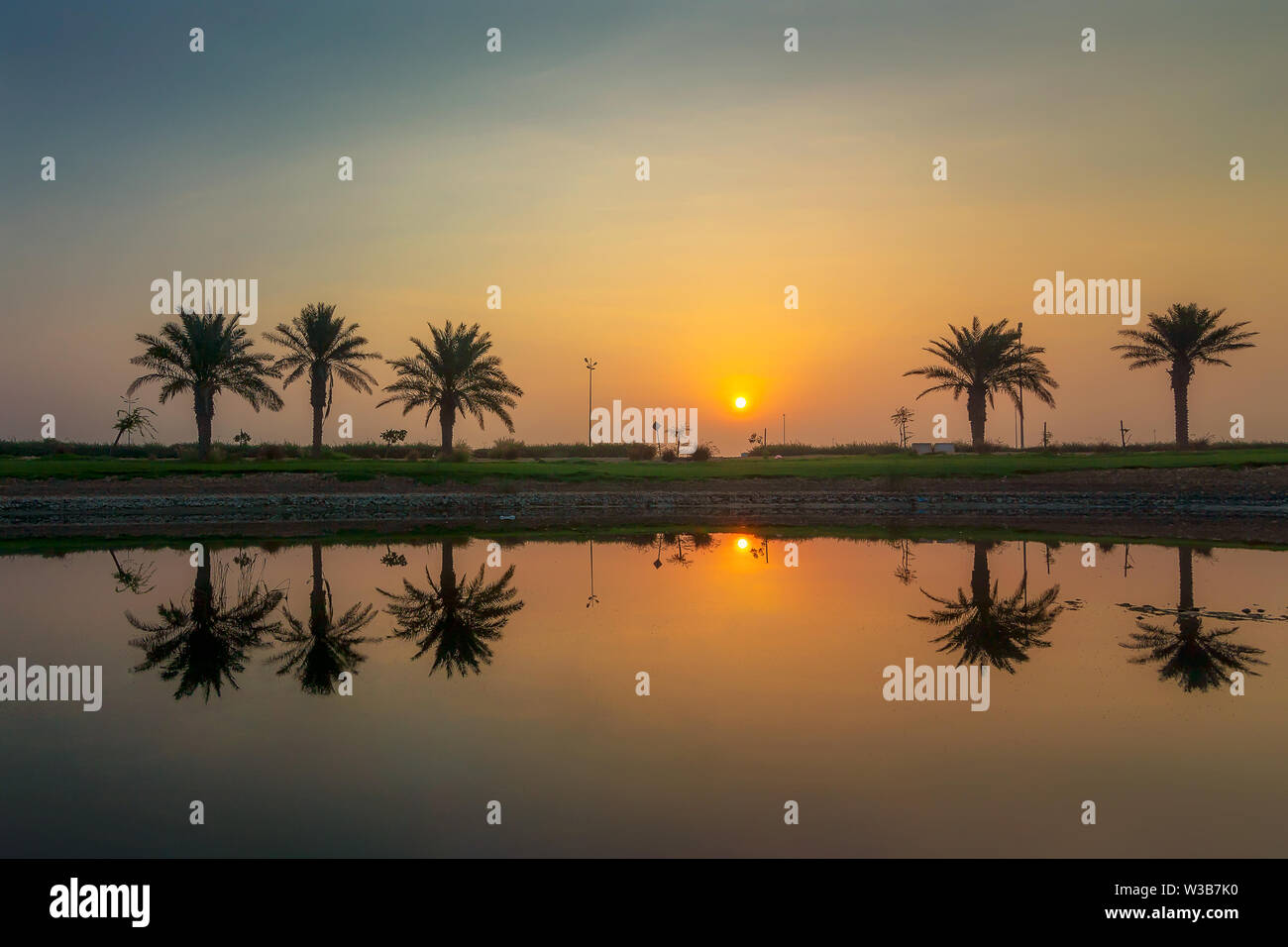 morning drama sunrise view in Modon lake Dammam Saudi Arabia Stock ...