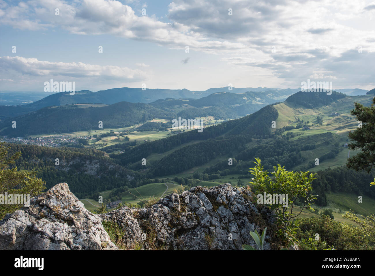 beautiful landscpe in the switzerland jura mountains, view from ...
