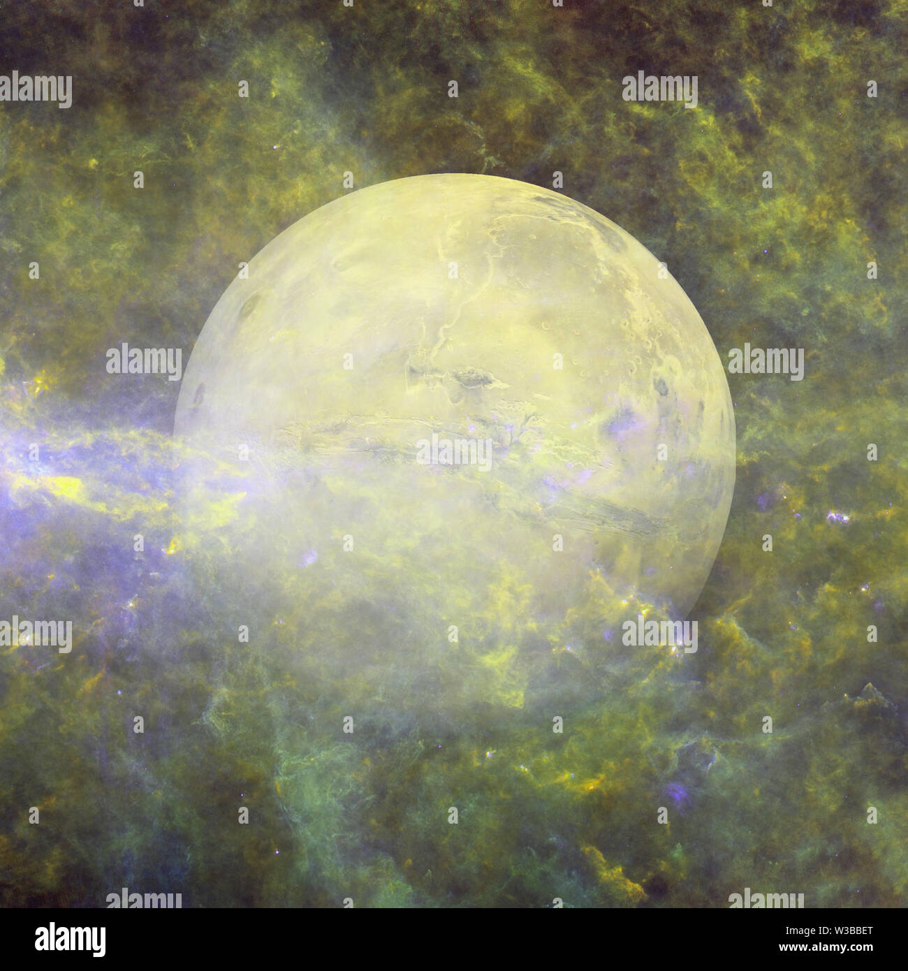 Colorful picture represents Mars, nebulas and galaxies in deep space ...