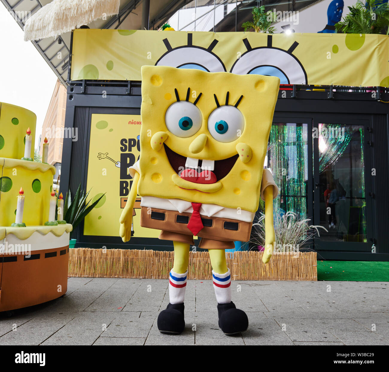 Berlin, Germany. 14th July, 2019. The SpongeBob figure stands in front ...