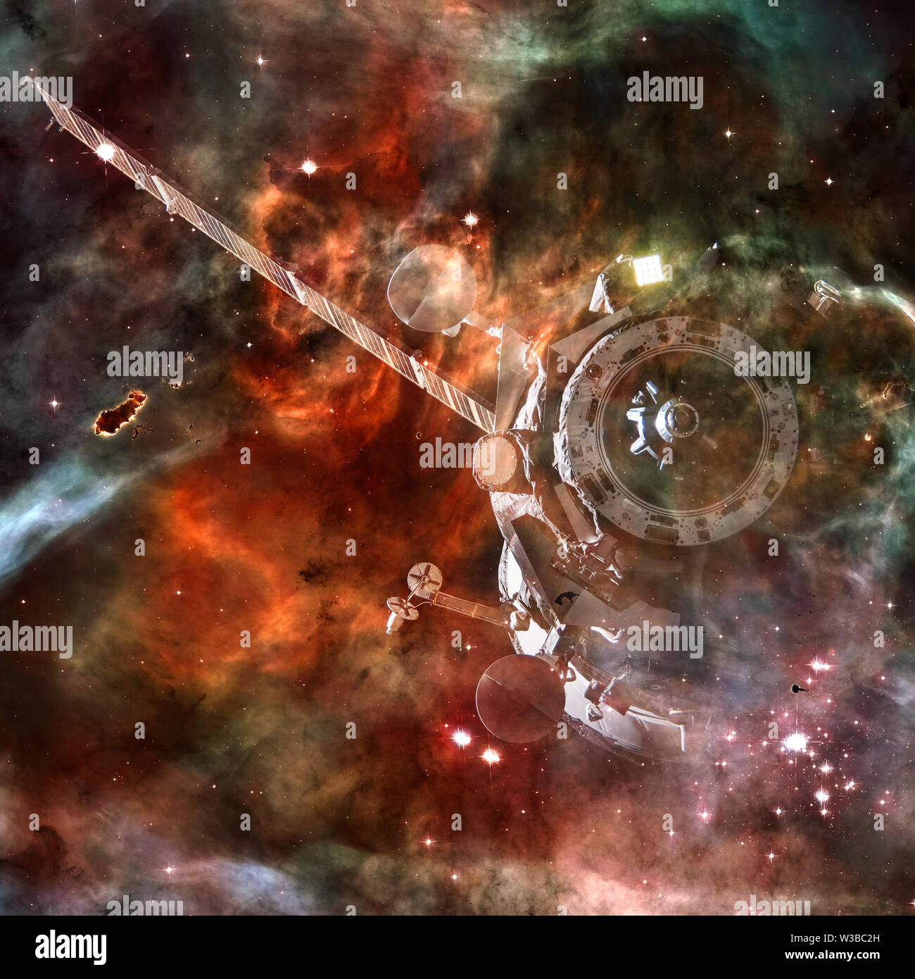 Space shuttle. Infinite space background with nebulas and stars ...