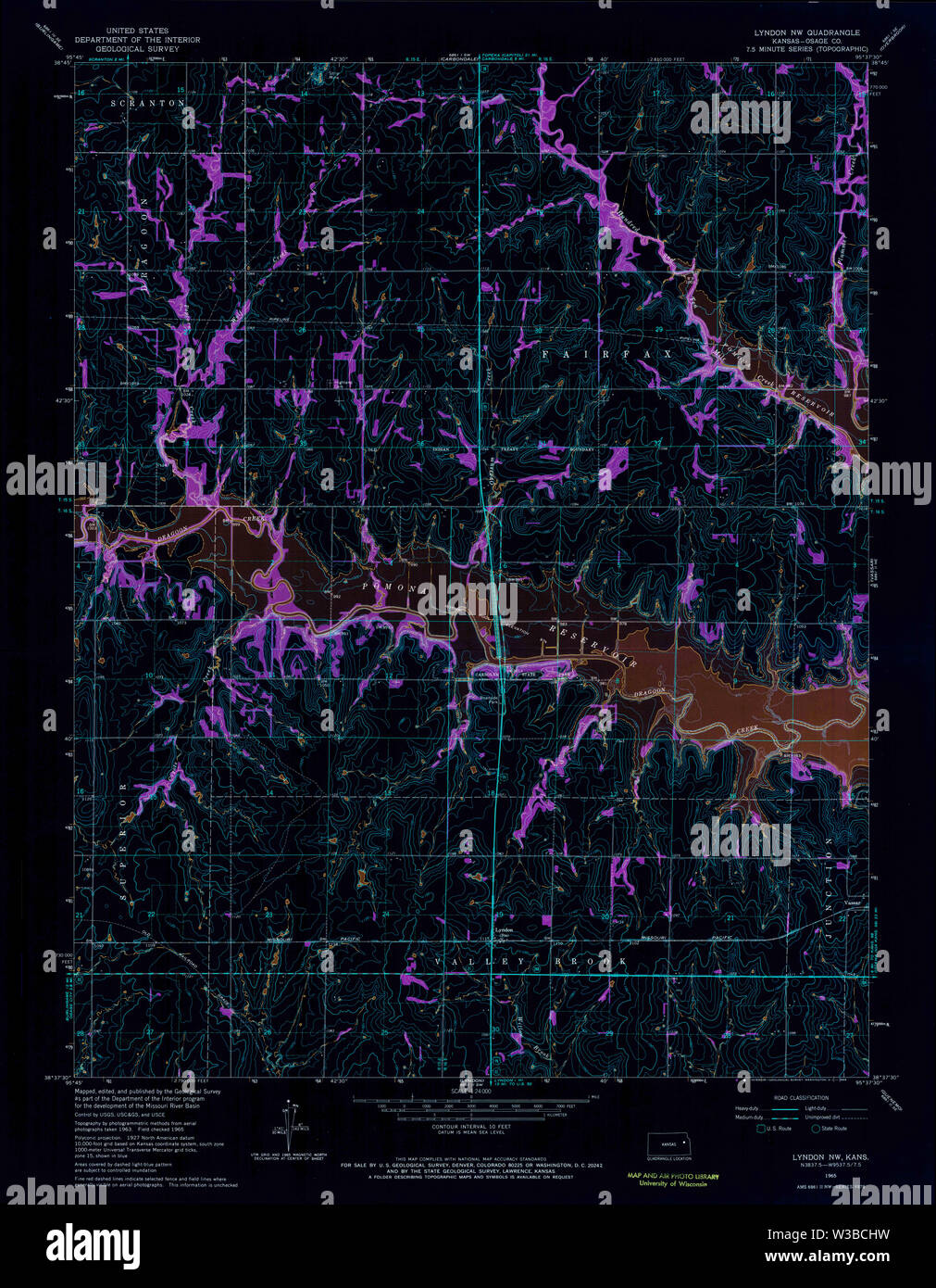 USGS TOPO Map Kansas KS Lyndon NW 511907 1965 24000 Inverted ...