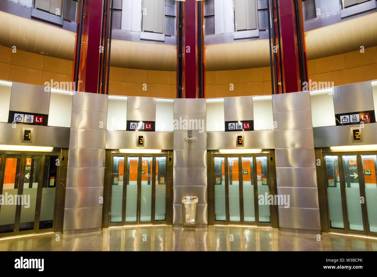 Barcelona, Spain - September 06, 2018: The lifts linking the lines L1 ...