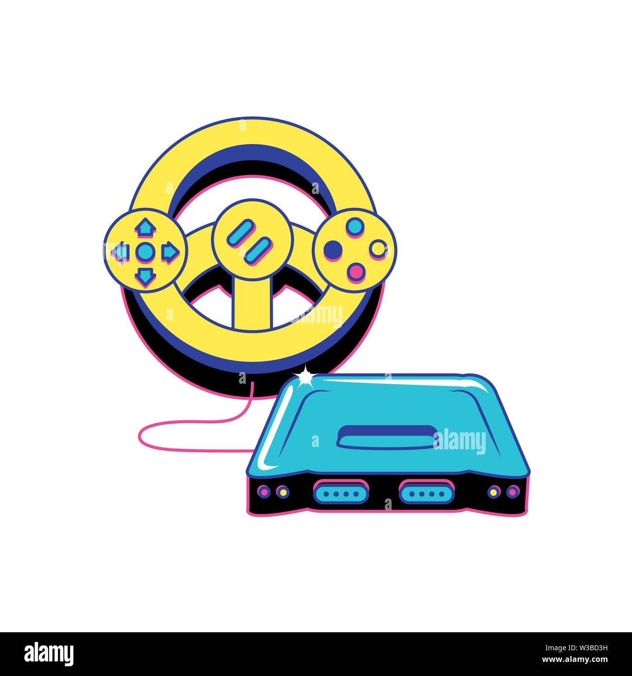 retro video game console with car wheel vector illustration design ...