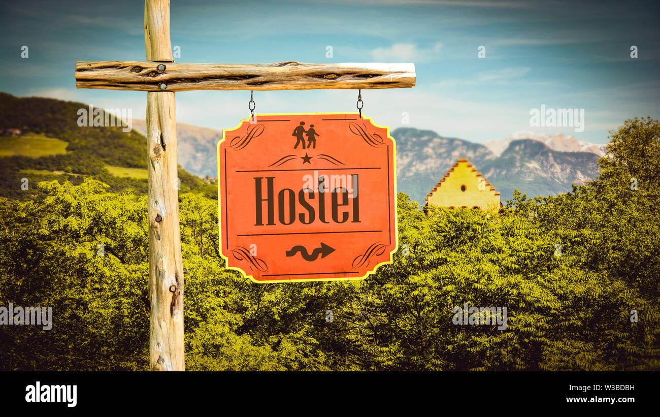 Street Sign the Direction Way to Hostel Stock Photo - Alamy
