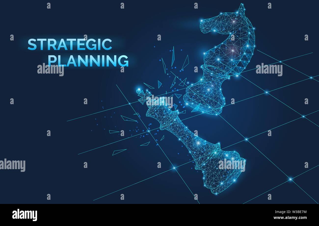 Strategic planning banner with chess pieces, knights move beat a ...