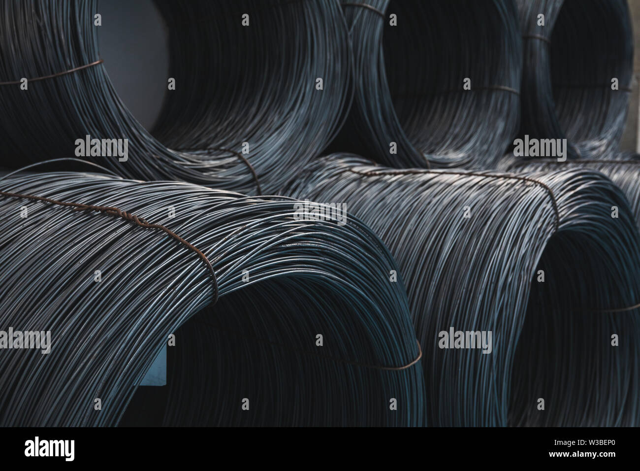 Pile of iron, metal wire rod or coil background for Construction ...