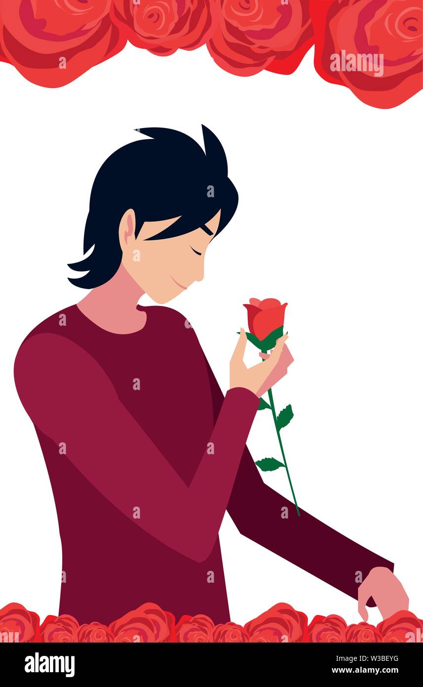romantic man holding cute flower vector illustration Stock Vector Image ...