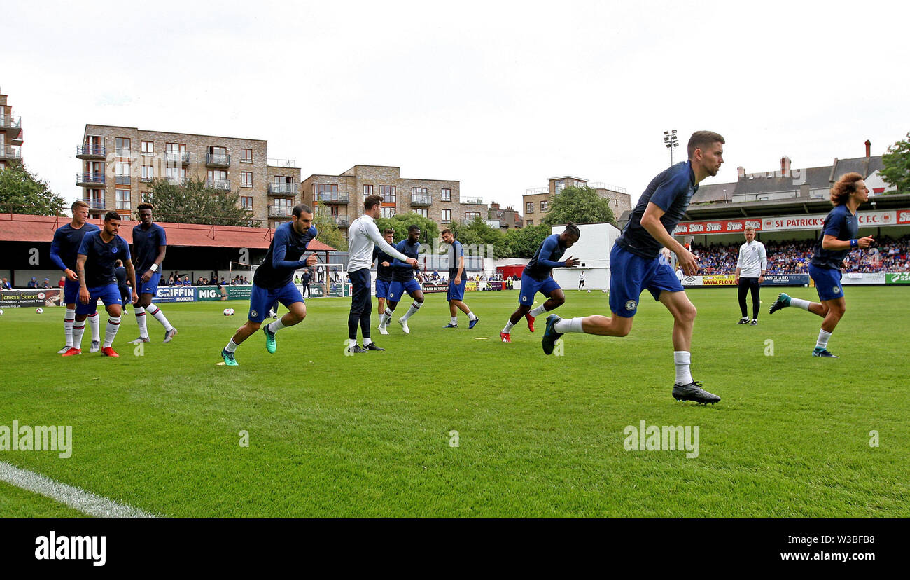 Chelsea players warm up during the pre-season friendly match at ...
