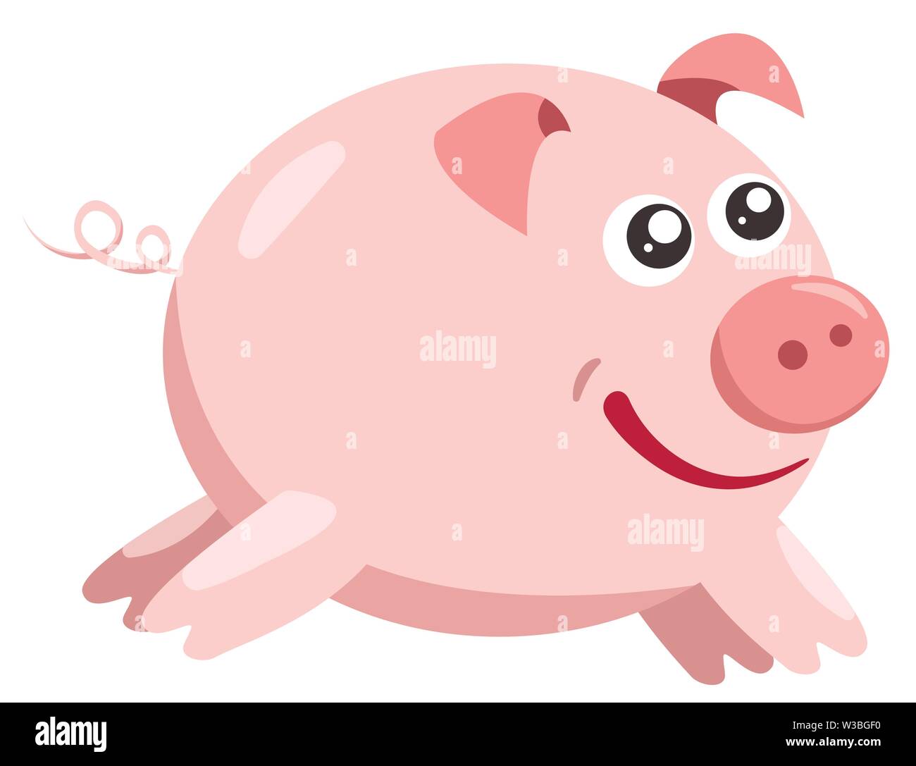 pink color happy pig running jumping vector drawing on white background ...