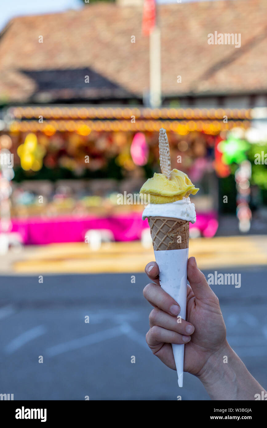 A beautiful ice cream cone at a summer fair in Switzerland Stock Photo ...