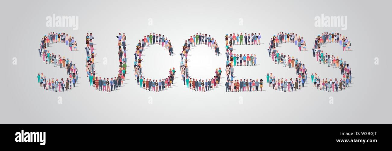 people crowd gathering in shape of success word different occupation ...
