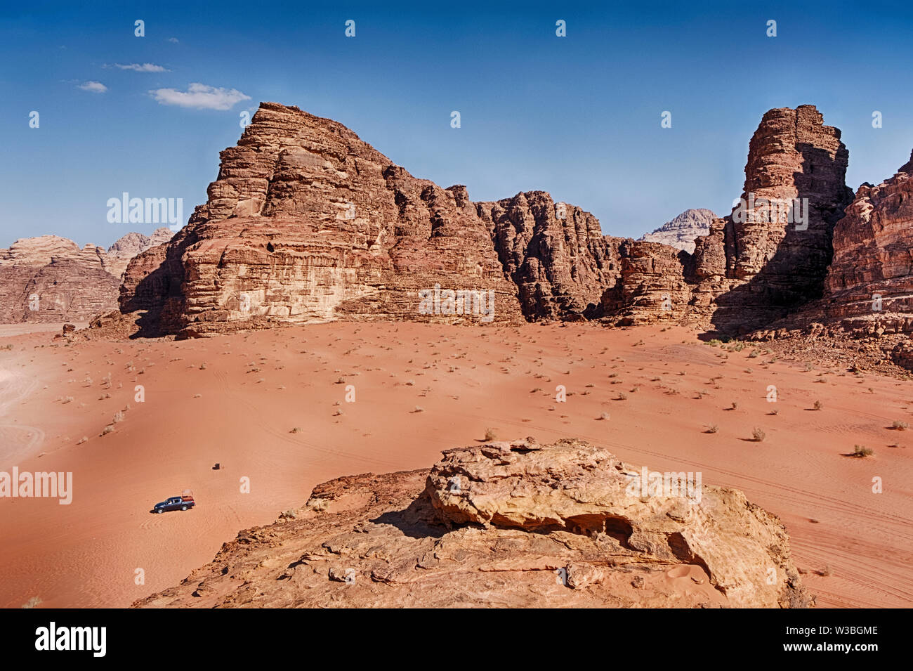 A landscape view from atop a small rock formation that shows one of the ...