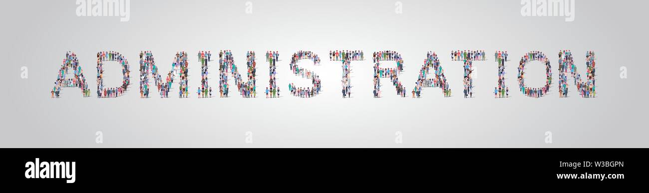 people crowd gathering in shape of administration word different ...