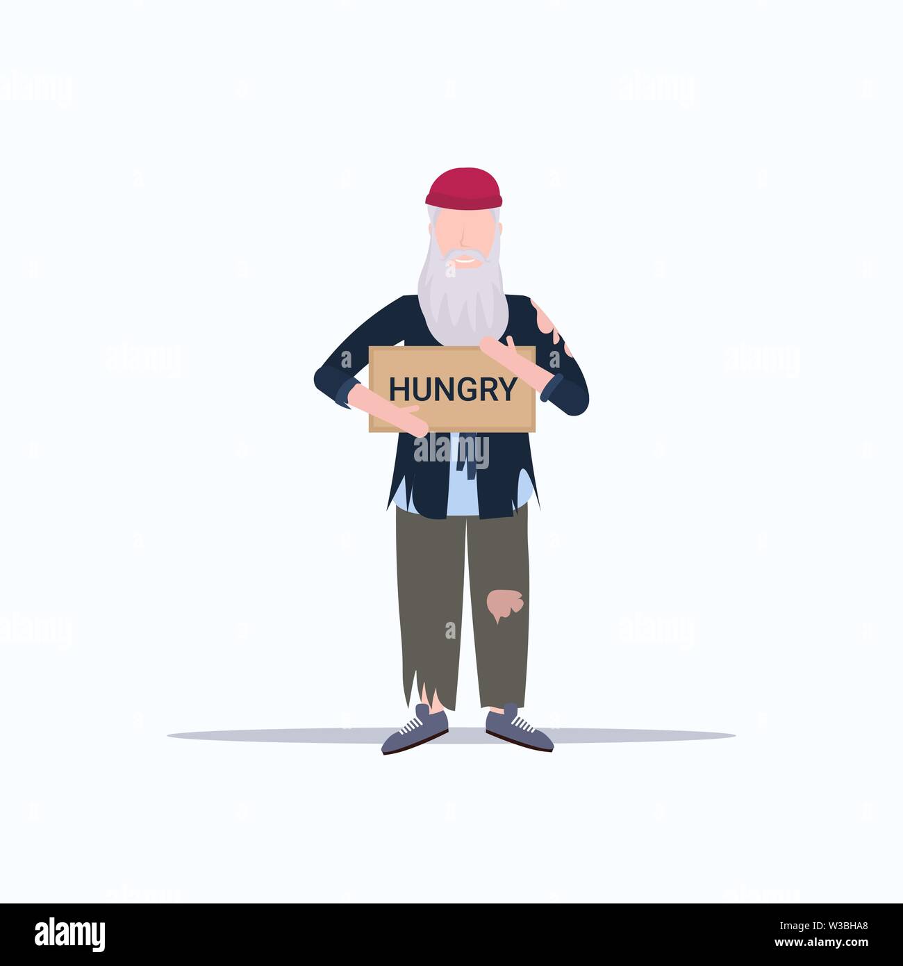 man beggar holding sign board with hungry text tramp begging for help ...