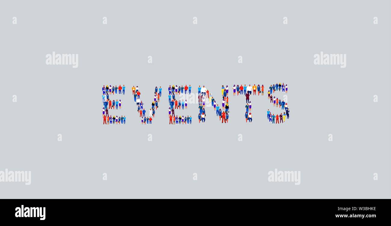 businesspeople crowd gathering in shape of events word different ...