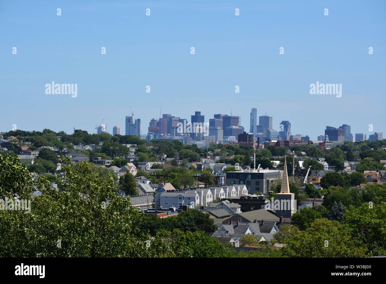 The Boston skyline as seen from atop of Tufts University in Medford, MA ...