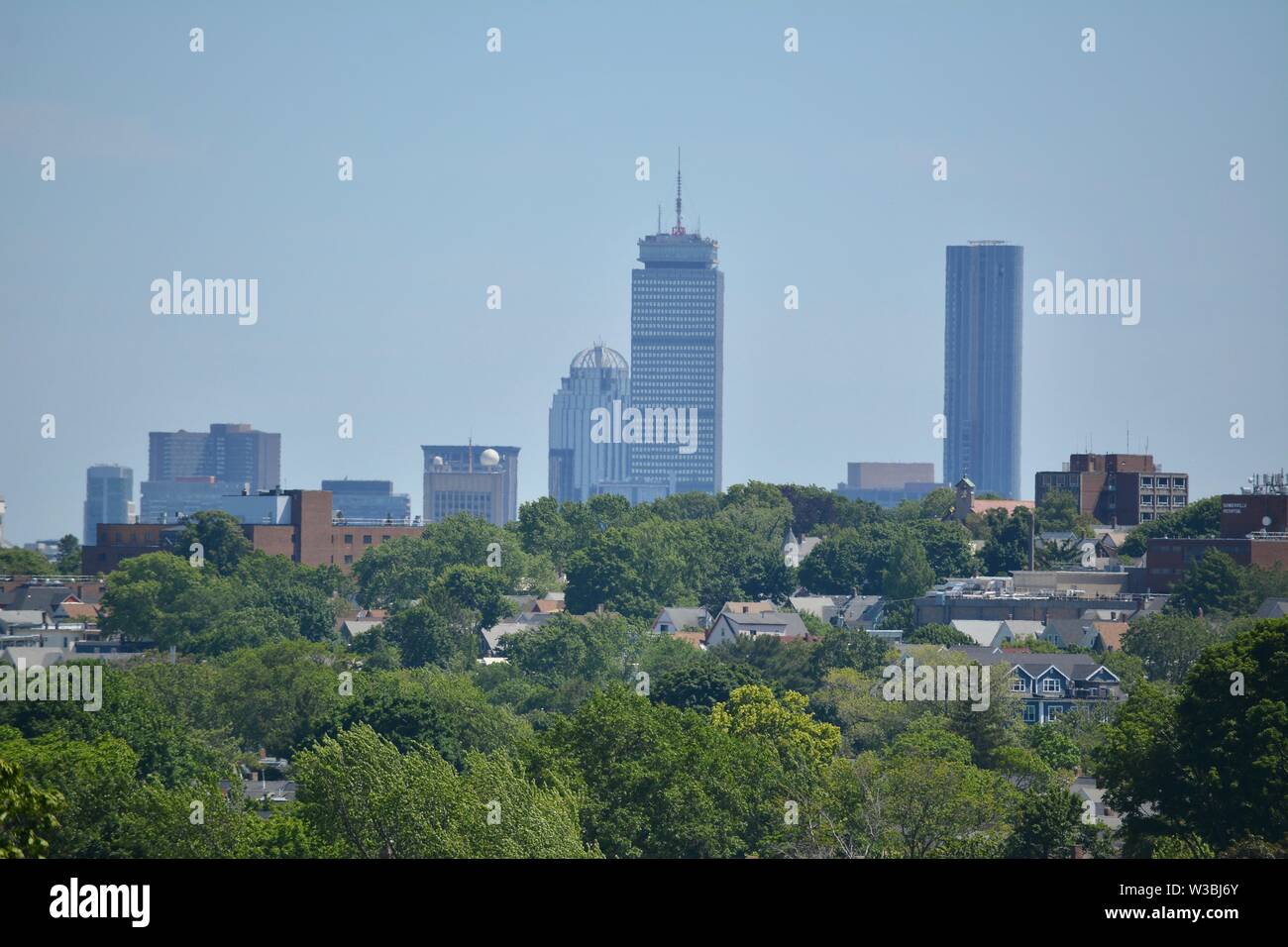 The Boston skyline as seen from atop of Tufts University in Medford, MA ...