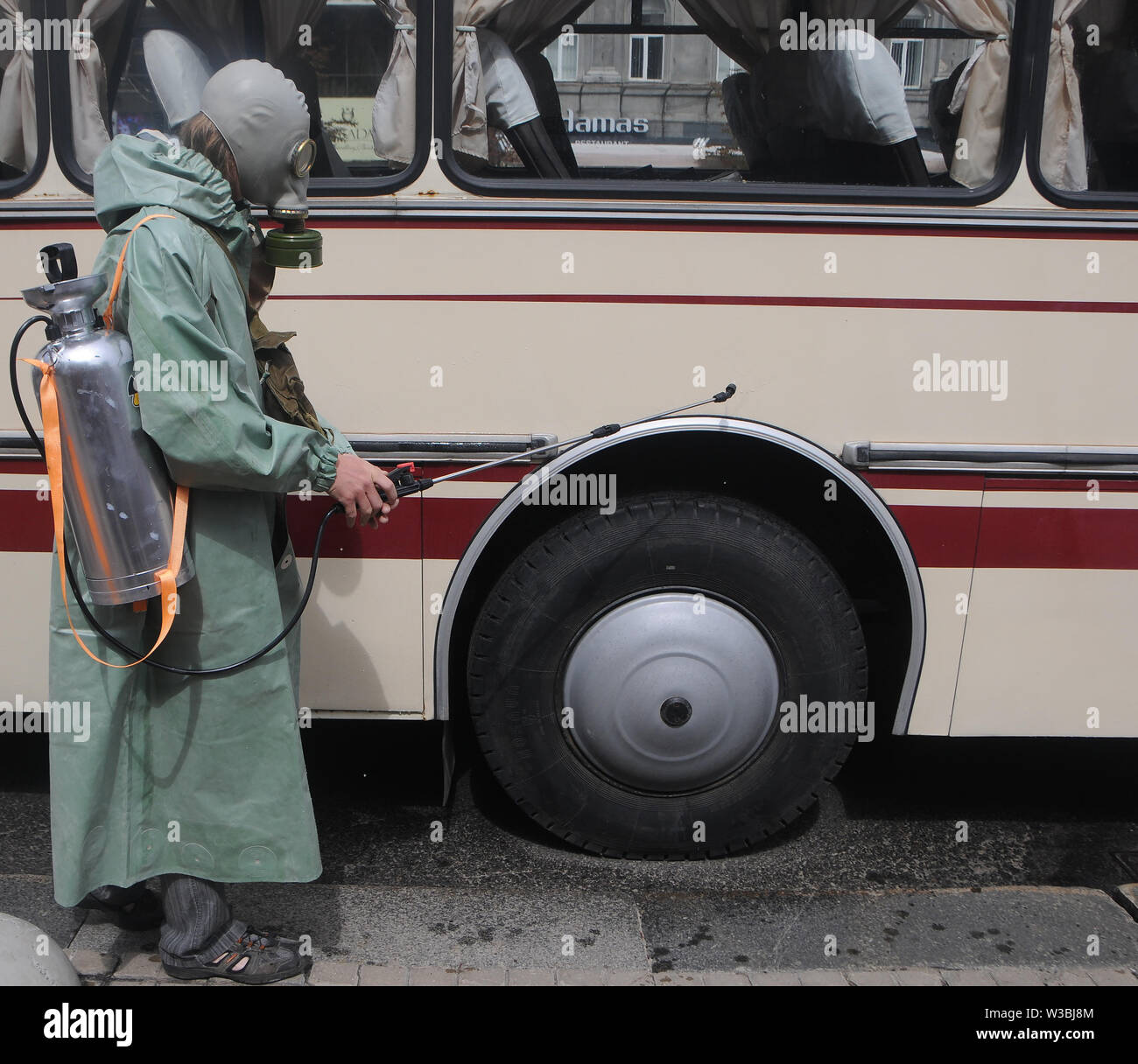 July 12, 2019 - Kiev, Ukraine - Man in a chemical radiation protection ...