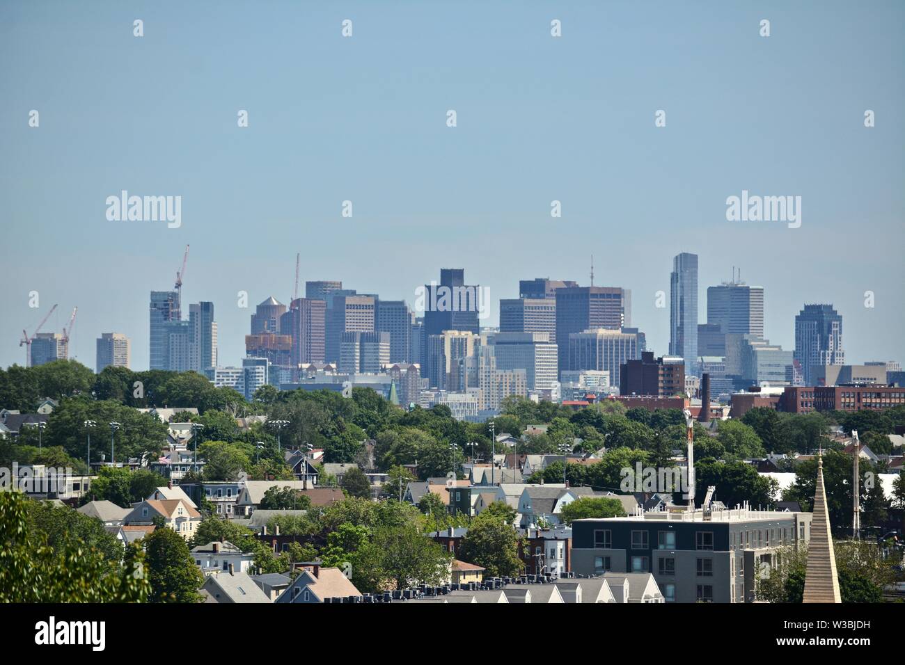 The Boston skyline as seen from atop of Tufts University in Medford, MA ...