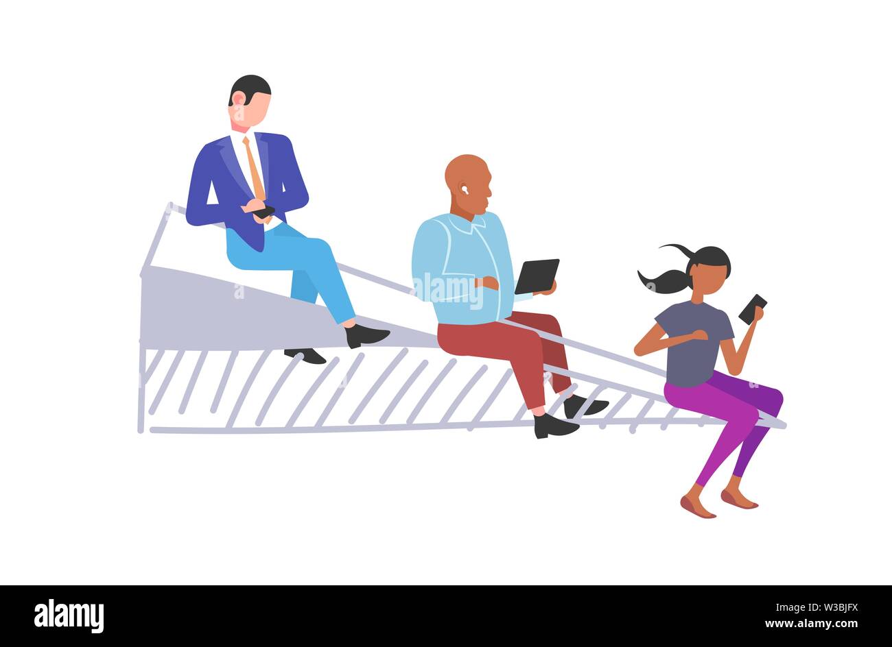 people flying on paper airplane mix race colleagues team using gadgets ...