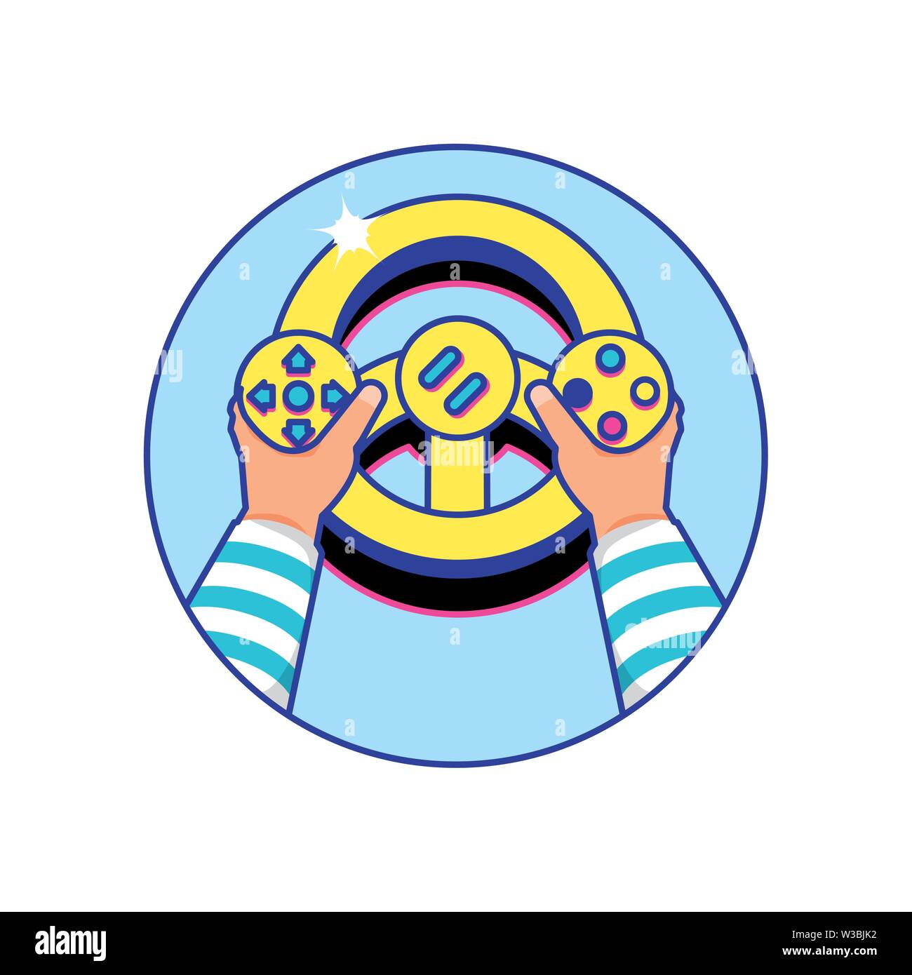 hands using video game car wheel control vector illustration design ...