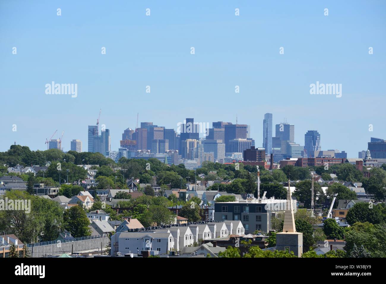 The Boston skyline as seen from atop of Tufts University in Medford, MA ...