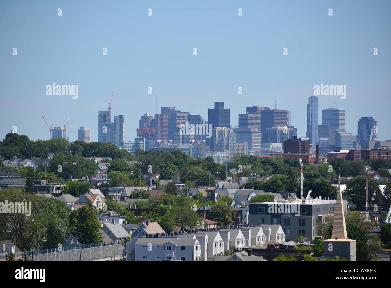 The Boston skyline as seen from atop of Tufts University in Medford, MA ...