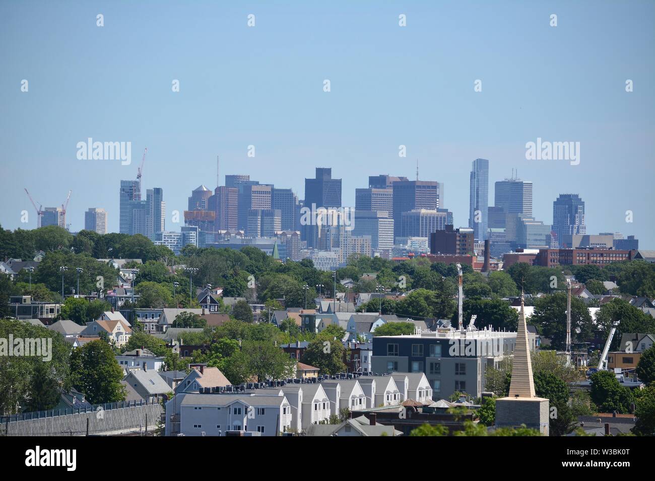 The Boston skyline as seen from atop of Tufts University in Medford, MA ...