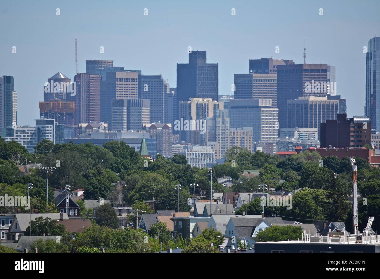 The Boston skyline as seen from atop of Tufts University in Medford, MA ...