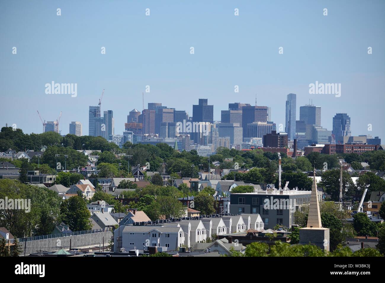 The Boston skyline as seen from atop of Tufts University in Medford, MA ...