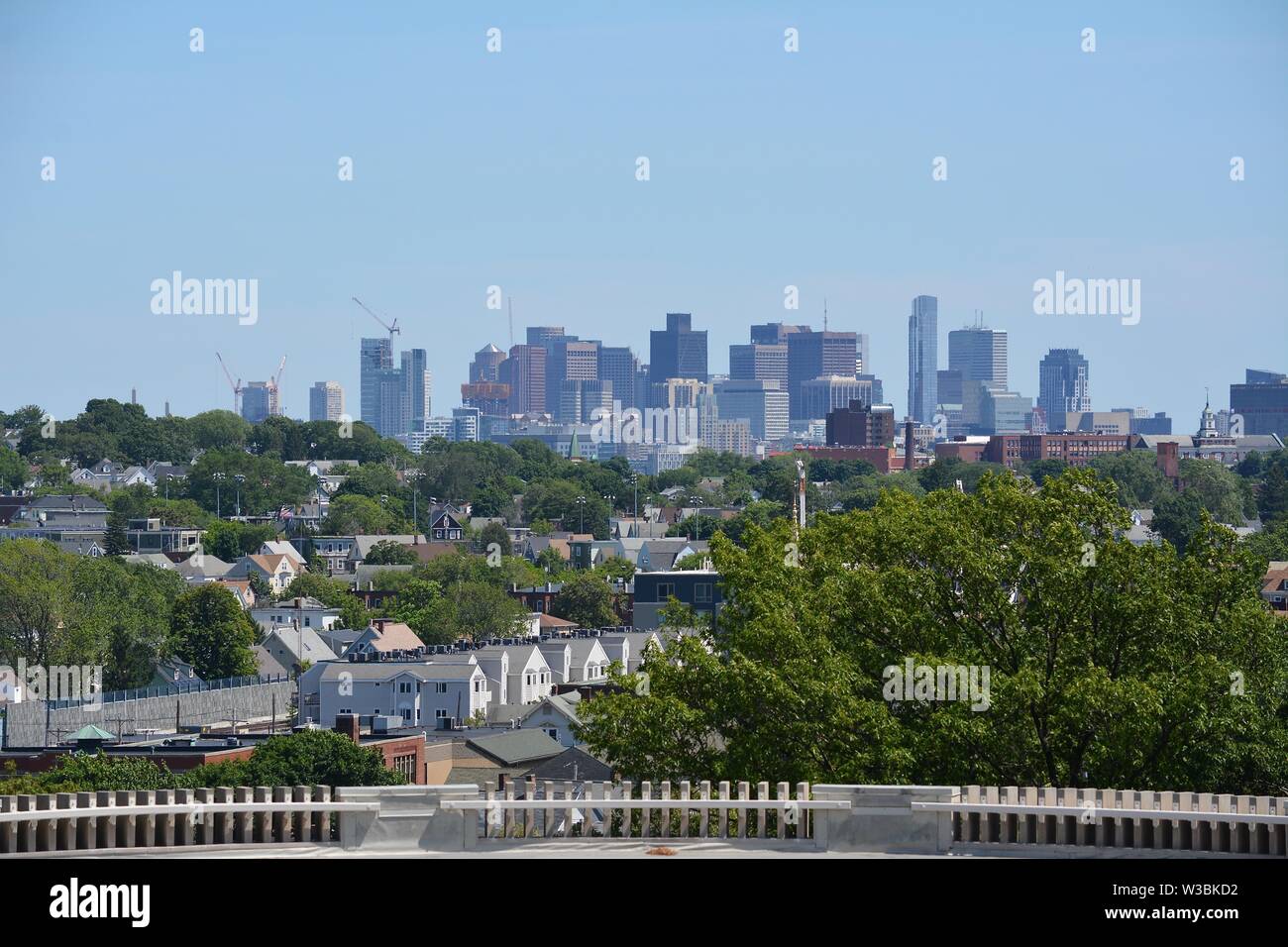 The Boston skyline as seen from atop of Tufts University in Medford, MA ...