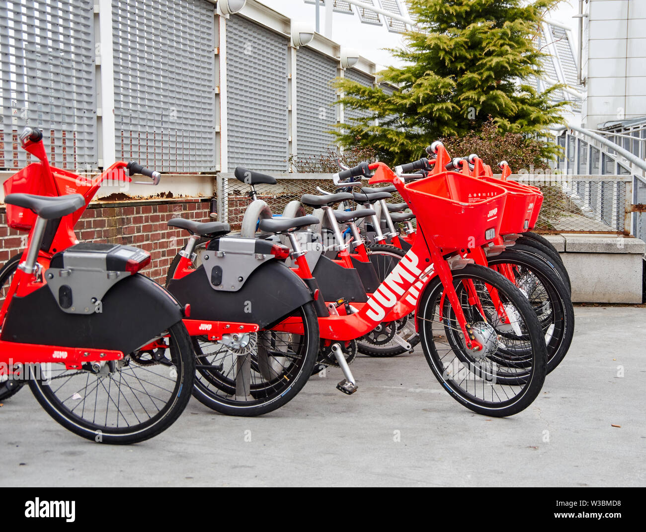 NEW YORK, USA - DECEMBER 14, 2018: Jump rental electric bikes in New ...