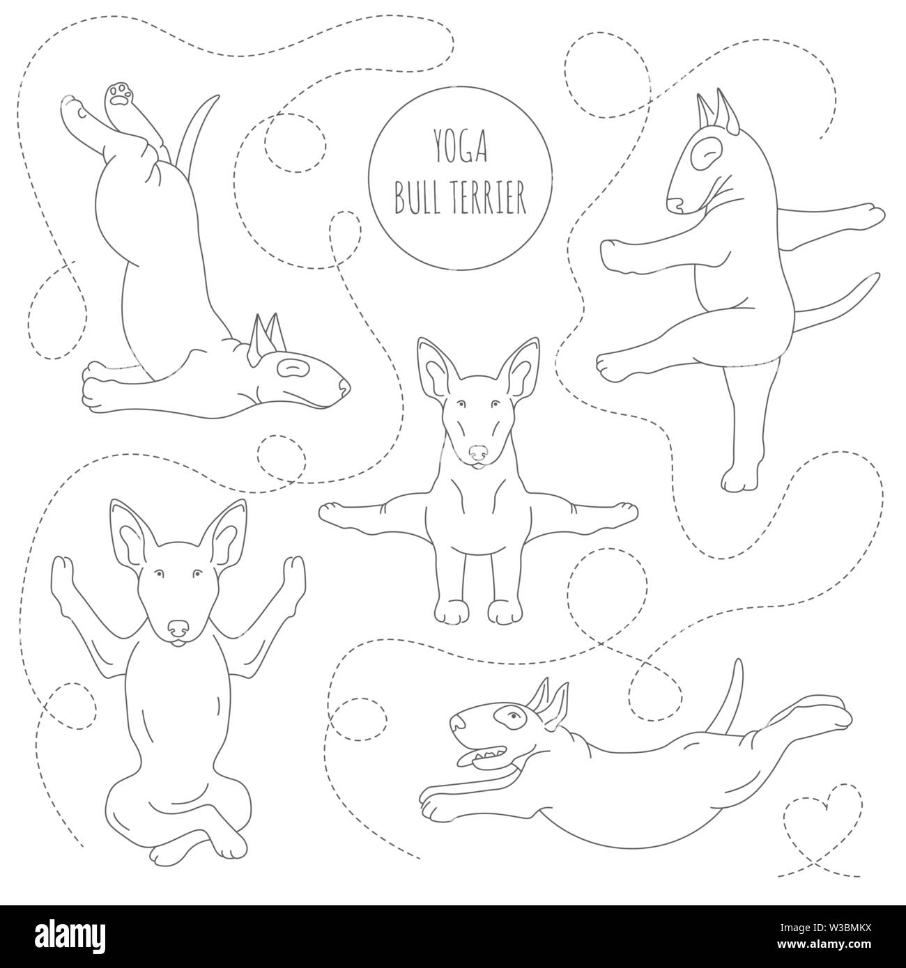Yoga dogs poses and exercises. Bull terrier clipart. Vector ...