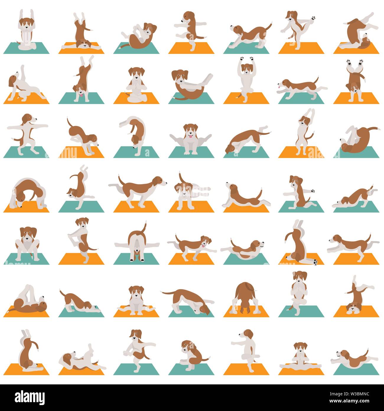 Yoga dogs poses and exercises doing clipart. Funny cartoon poster ...