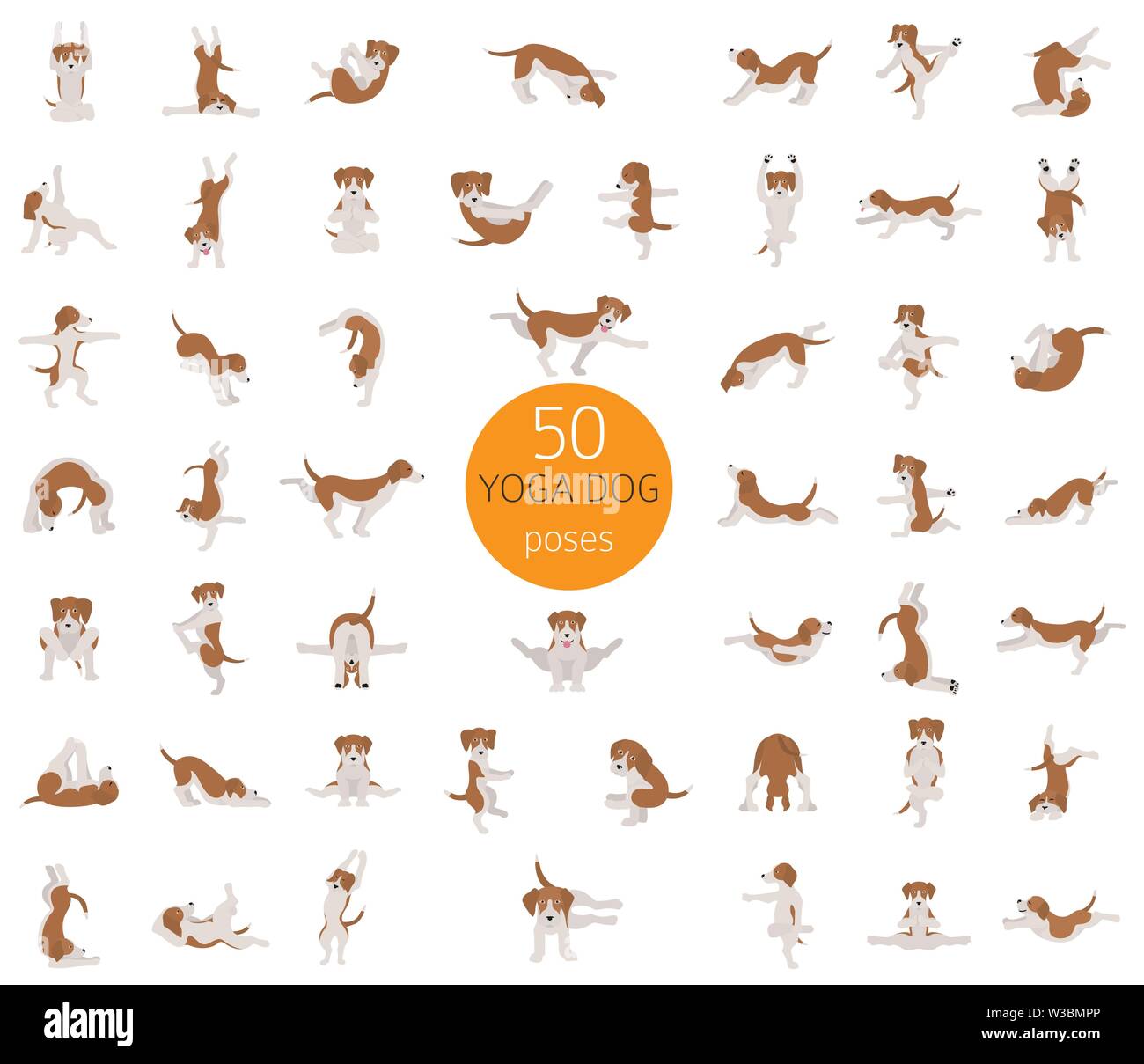 Yoga dogs poses and exercises doing clipart. Funny cartoon poster ...