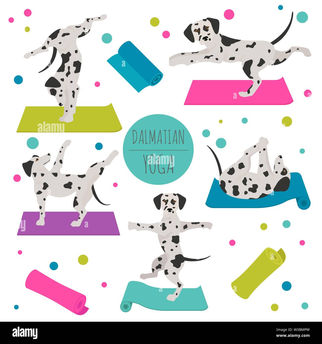 Yoga dogs poses and exercises. Dalmatian clipart. Vector illustration ...